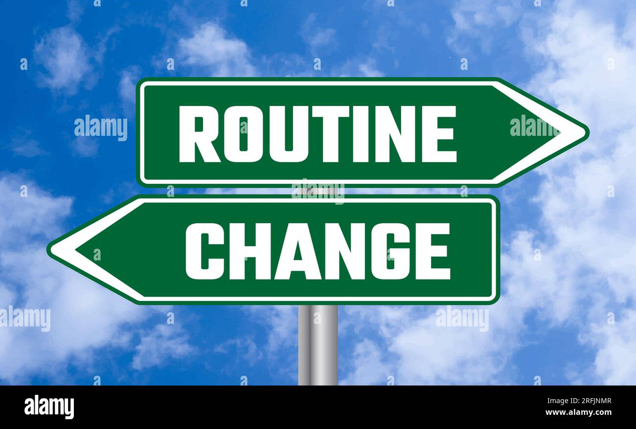 Routine or change road sign on cloudy sky background Stock Photo - Alamy
