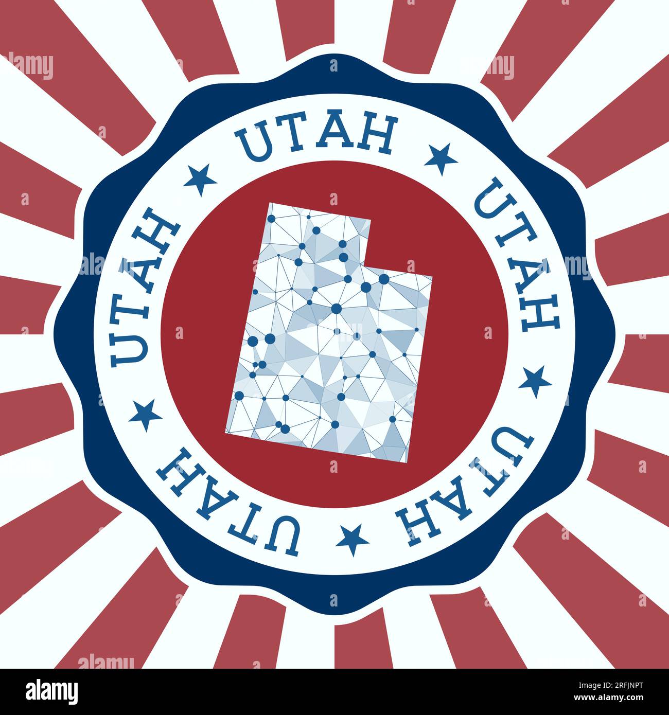 Utah Badge. Round logo of us state with triangular mesh map and radial ...