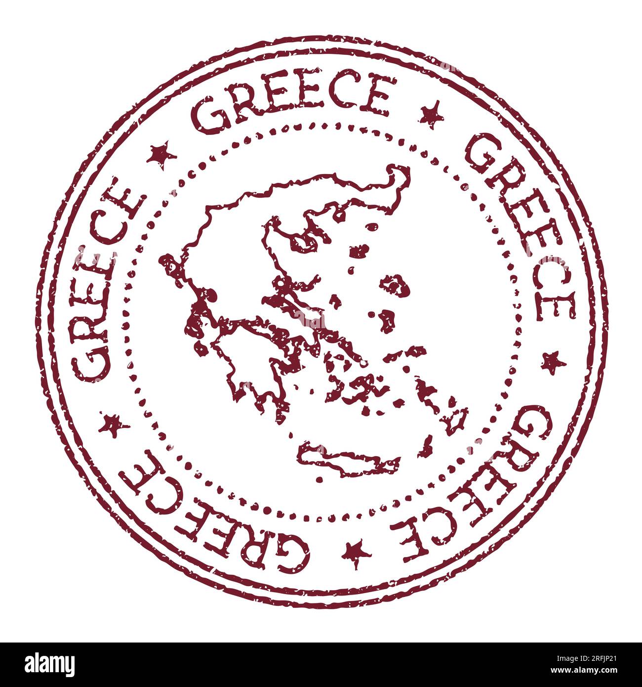 Greece round rubber stamp with country map. Vintage red passport stamp ...