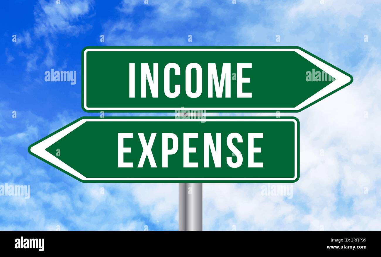 Income and expense road sign on sky background Stock Photo - Alamy