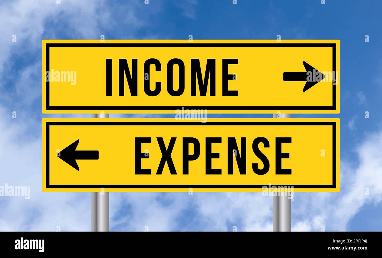 Income and expense road sign on sky background Stock Photo - Alamy