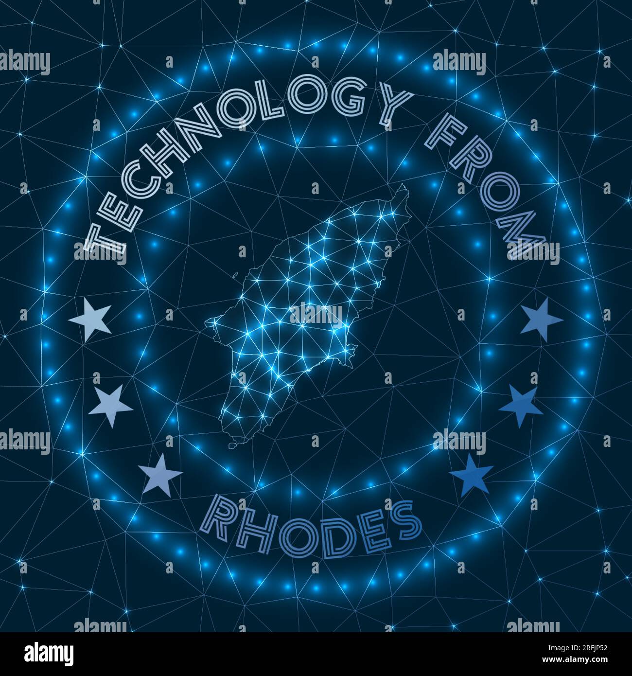 Technology From Rhodes. Futuristic geometric badge of the island ...