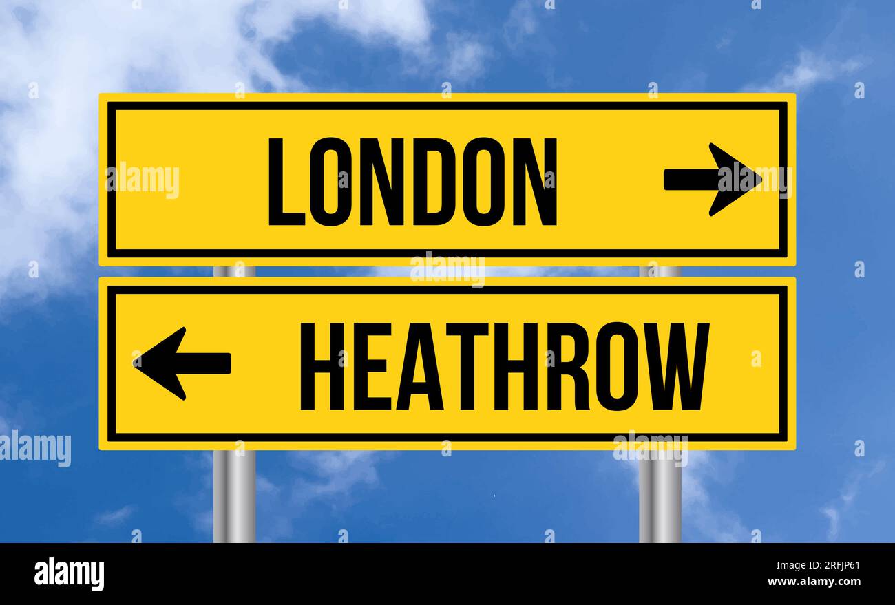 London or heathrow road sign on blue sky background Stock Photo - Alamy