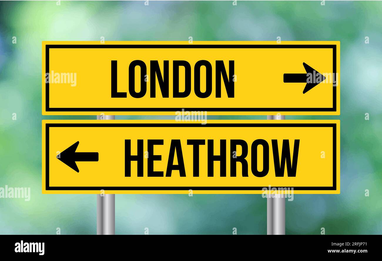 London or heathrow road sign on blur background Stock Photo - Alamy