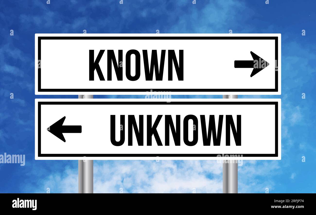 Known or unknown road sign on cloudy sky background Stock Photo - Alamy