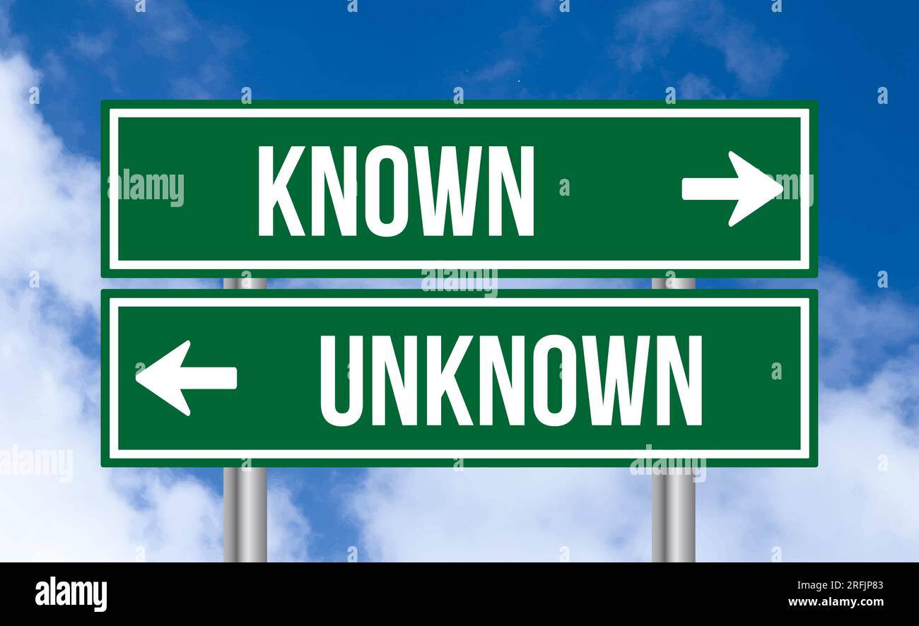 Known or unknown road sign on cloudy sky background Stock Photo - Alamy