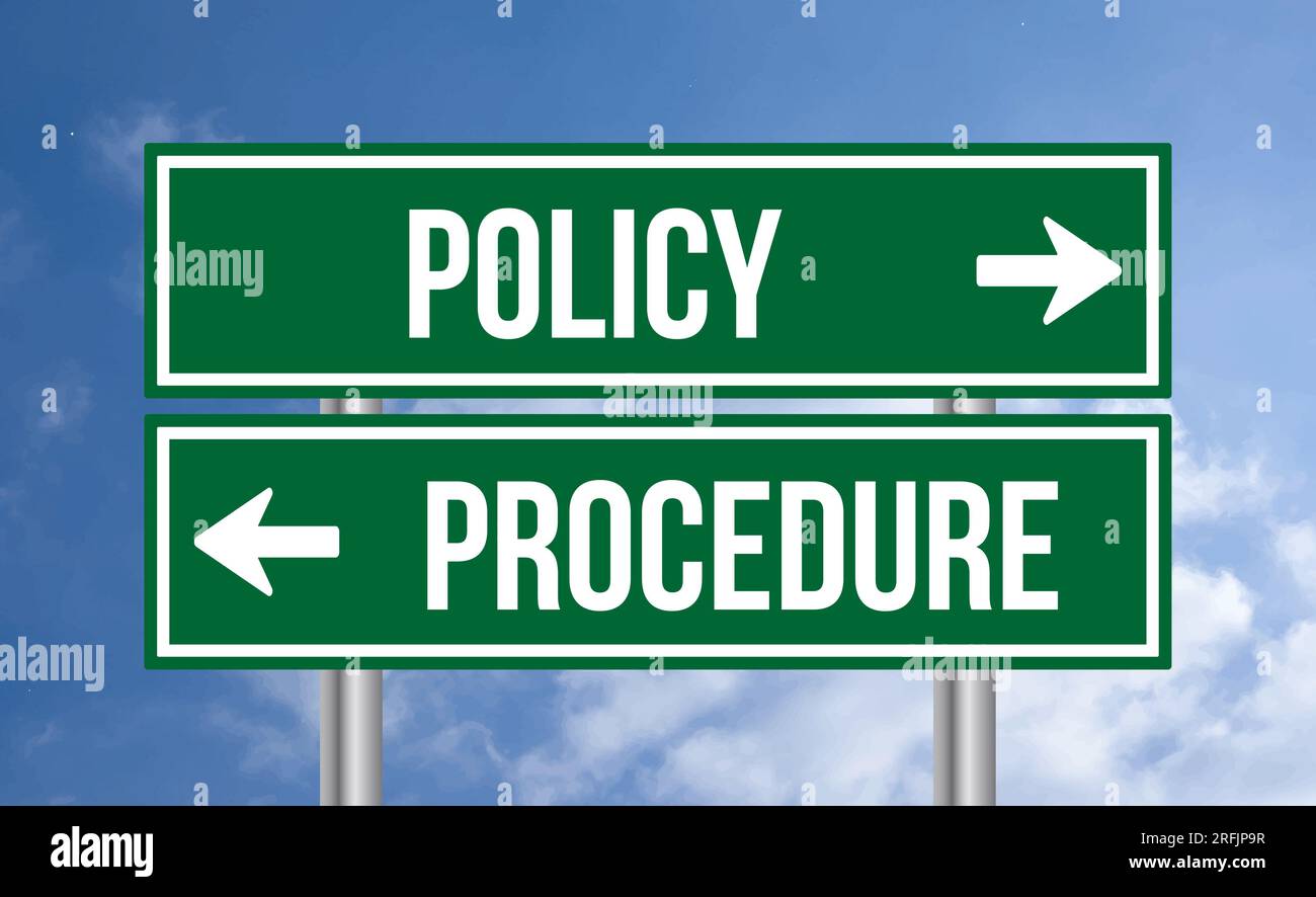 Policy or procedure road sign on cloudy sky background Stock Photo - Alamy