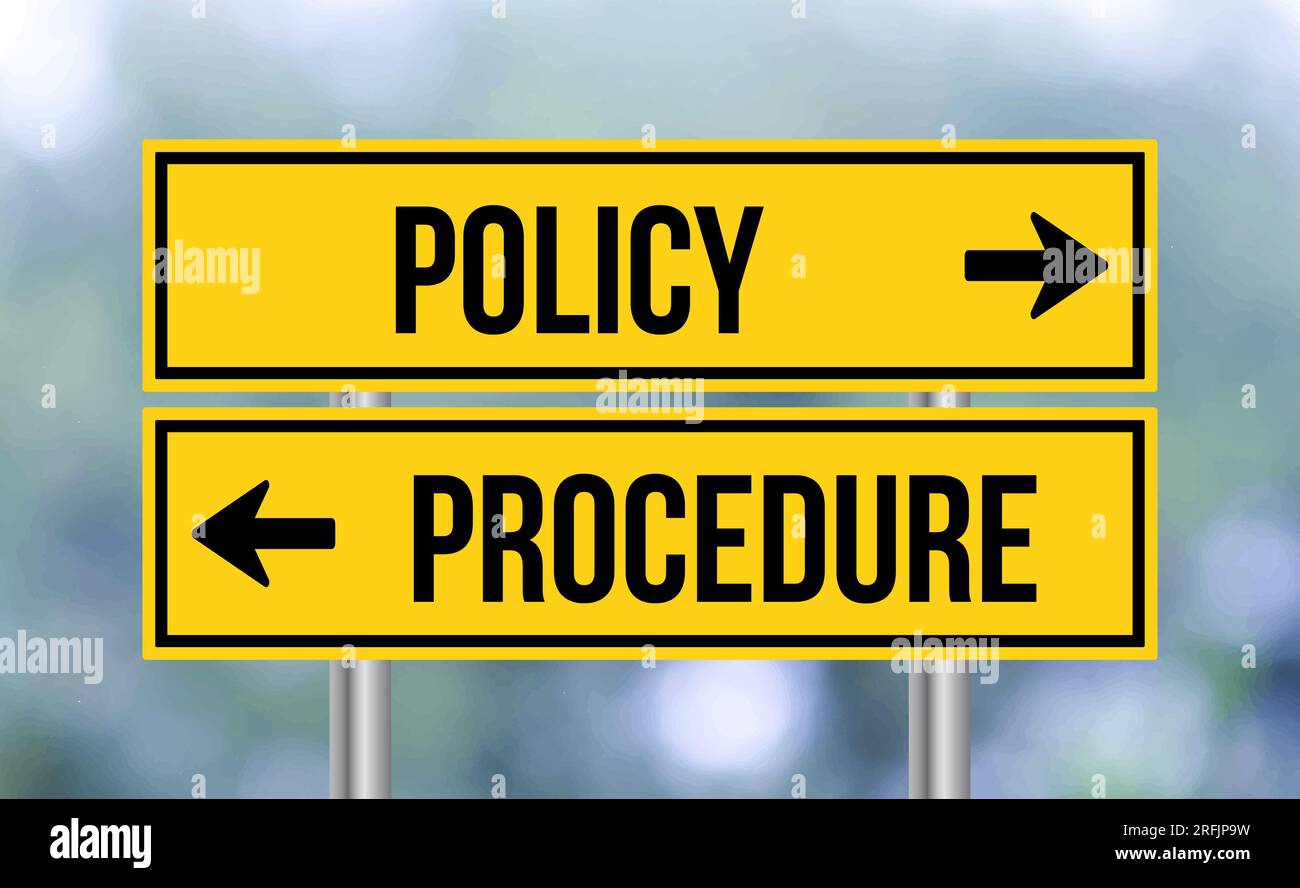 Policy or procedure road sign on blur background Stock Photo - Alamy