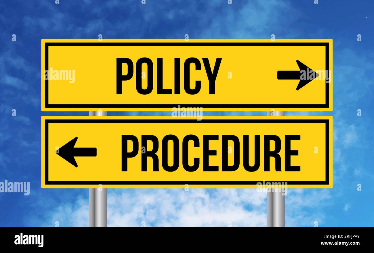 Policy or procedure road sign on cloudy sky background Stock Photo - Alamy