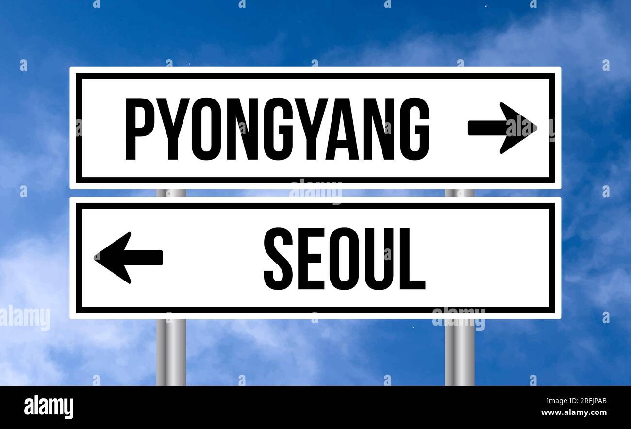 Pyongyang or Seoul road sign on sky background Stock Photo - Alamy