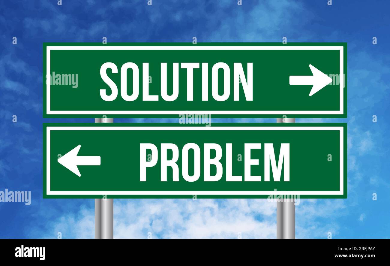 Solution or problem road sign on cloudy sky background Stock Photo - Alamy