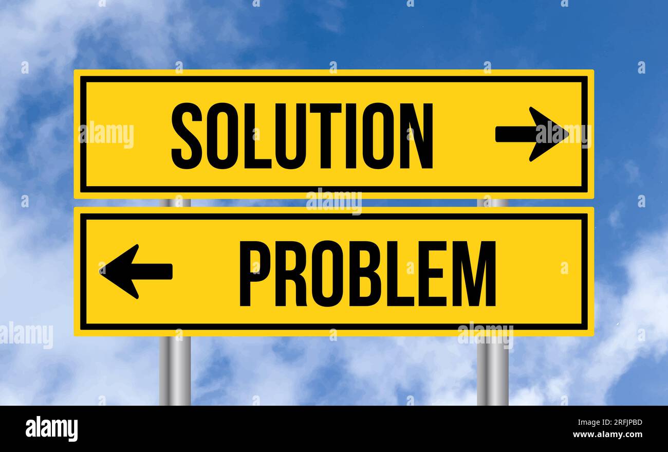 Solution or problem road sign on cloudy sky background Stock Photo - Alamy