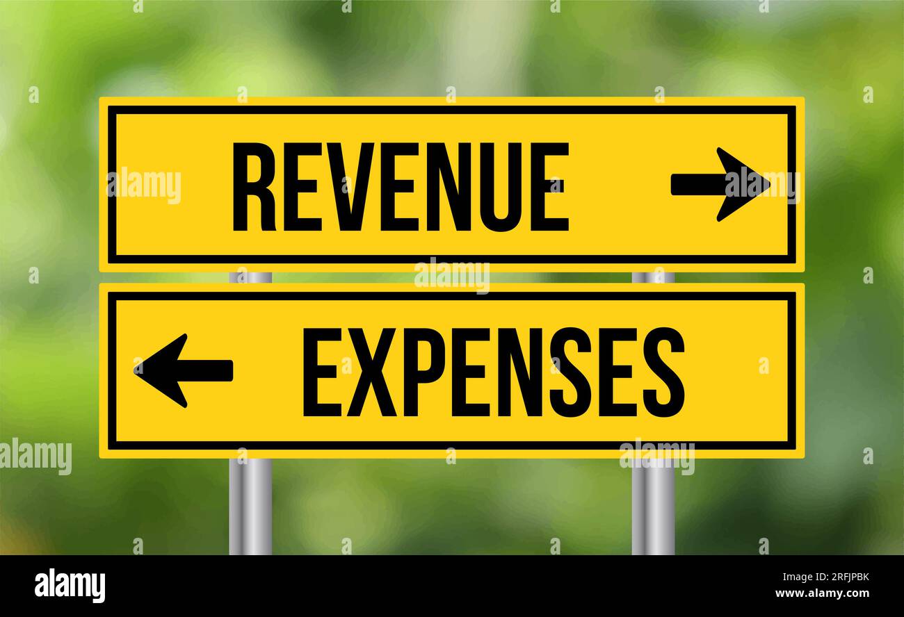 Revenue or expenses road sign on blur background Stock Photo - Alamy