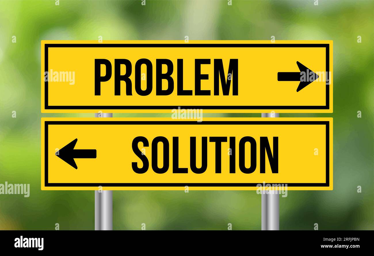 Problem or solution road sign on blur background Stock Photo - Alamy