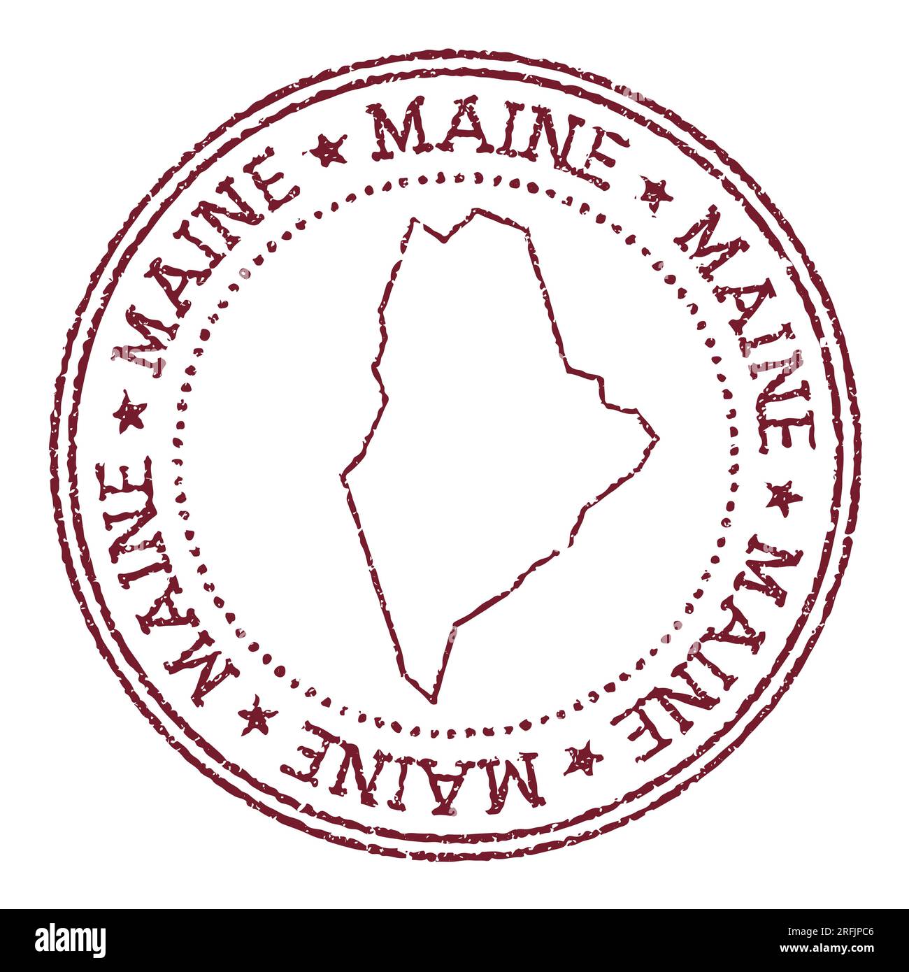 Maine round rubber stamp with us state map. Vintage red passport stamp ...