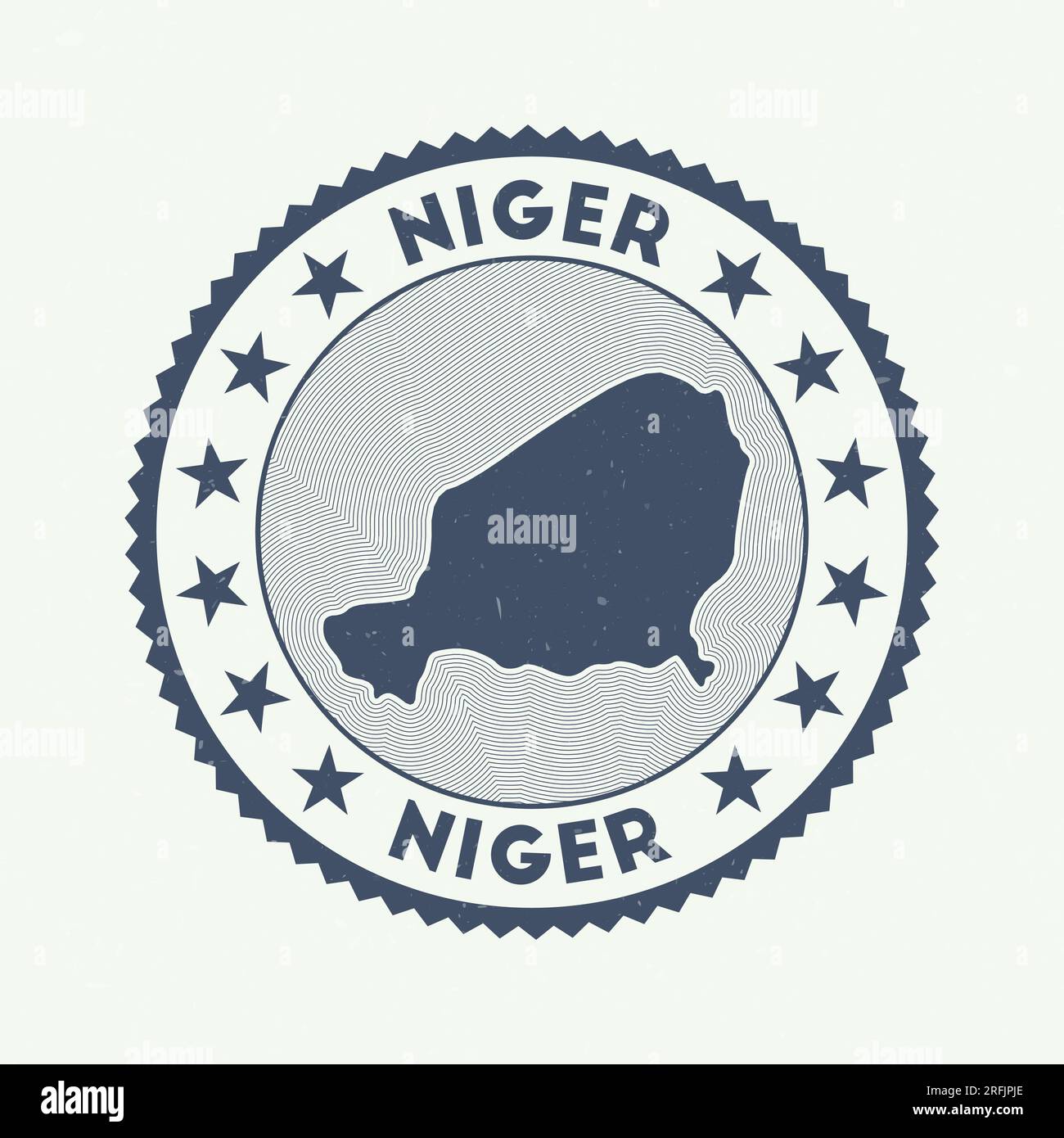 Niger emblem. Country round stamp with shape of Niger, isolines and ...