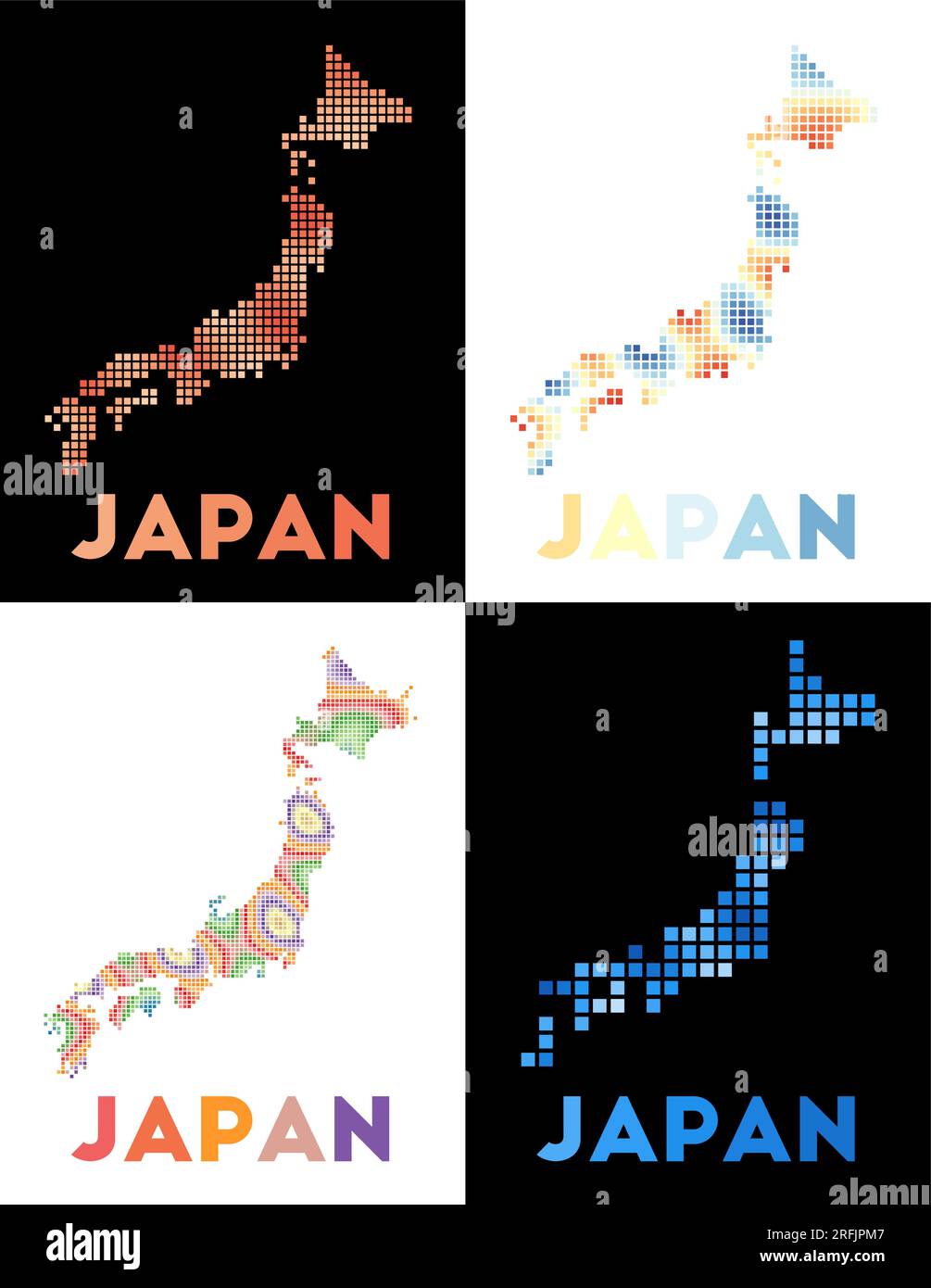 Japan map. Collection of maps of Japan in dotted style. Borders of the ...