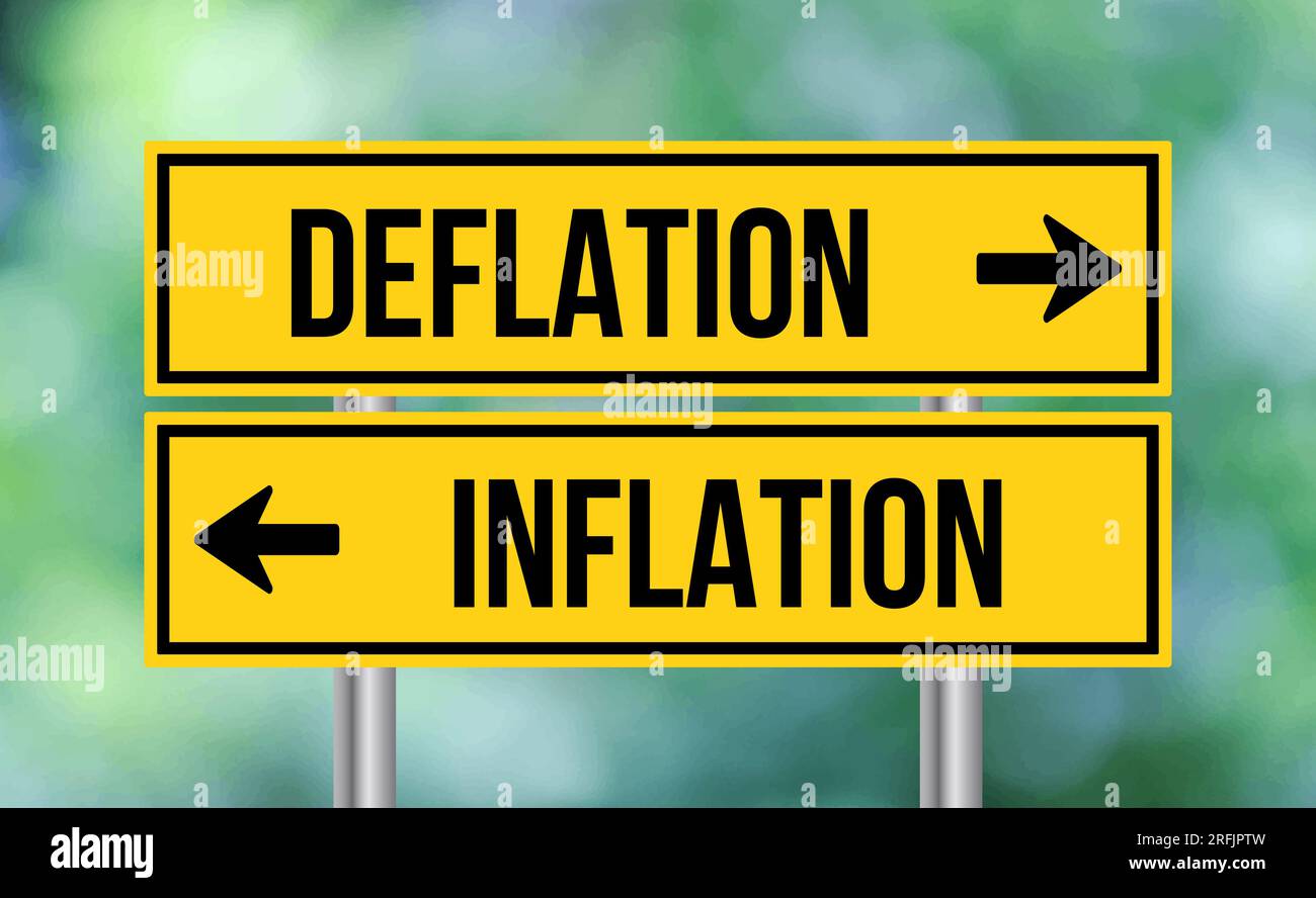 Deflation or inflation road sign on blur background Stock Photo - Alamy