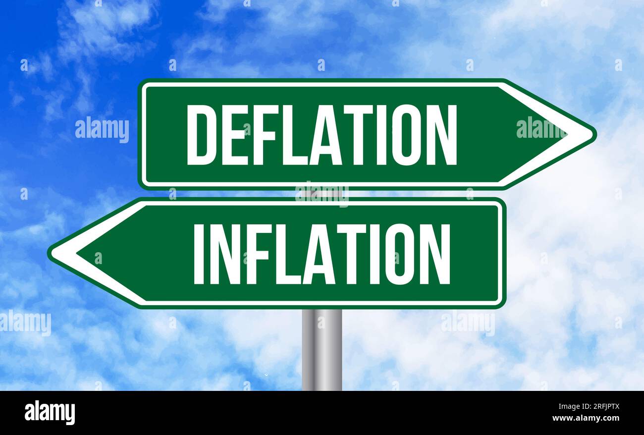 Deflation or inflation road sign on blue sky background Stock Photo - Alamy