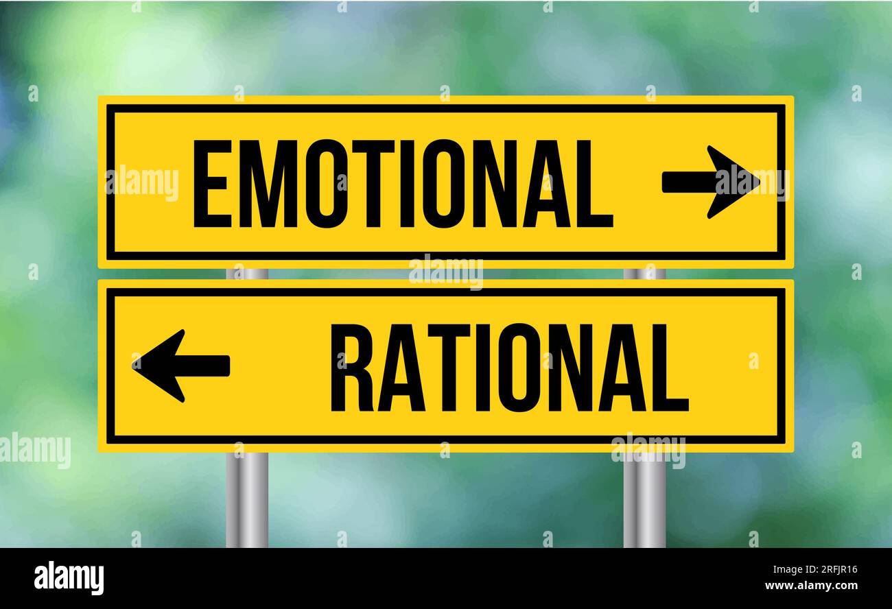 Emotional or rational road sign on blur background Stock Photo - Alamy