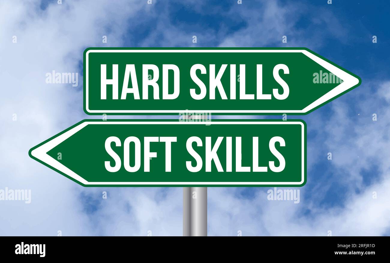 Hard skills or soft skills road sign on cloudy sky background Stock ...