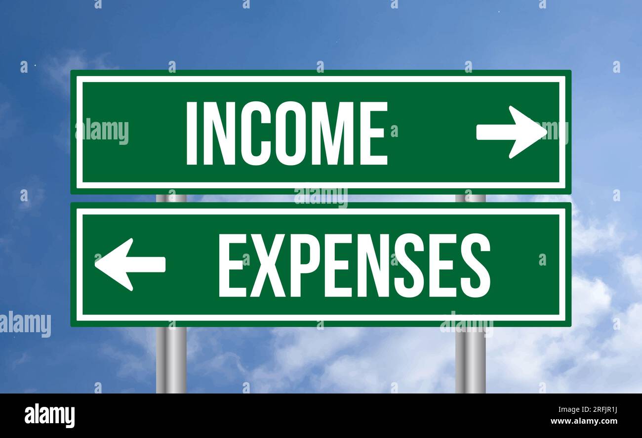Income or expenses road sign on sky background Stock Photo - Alamy