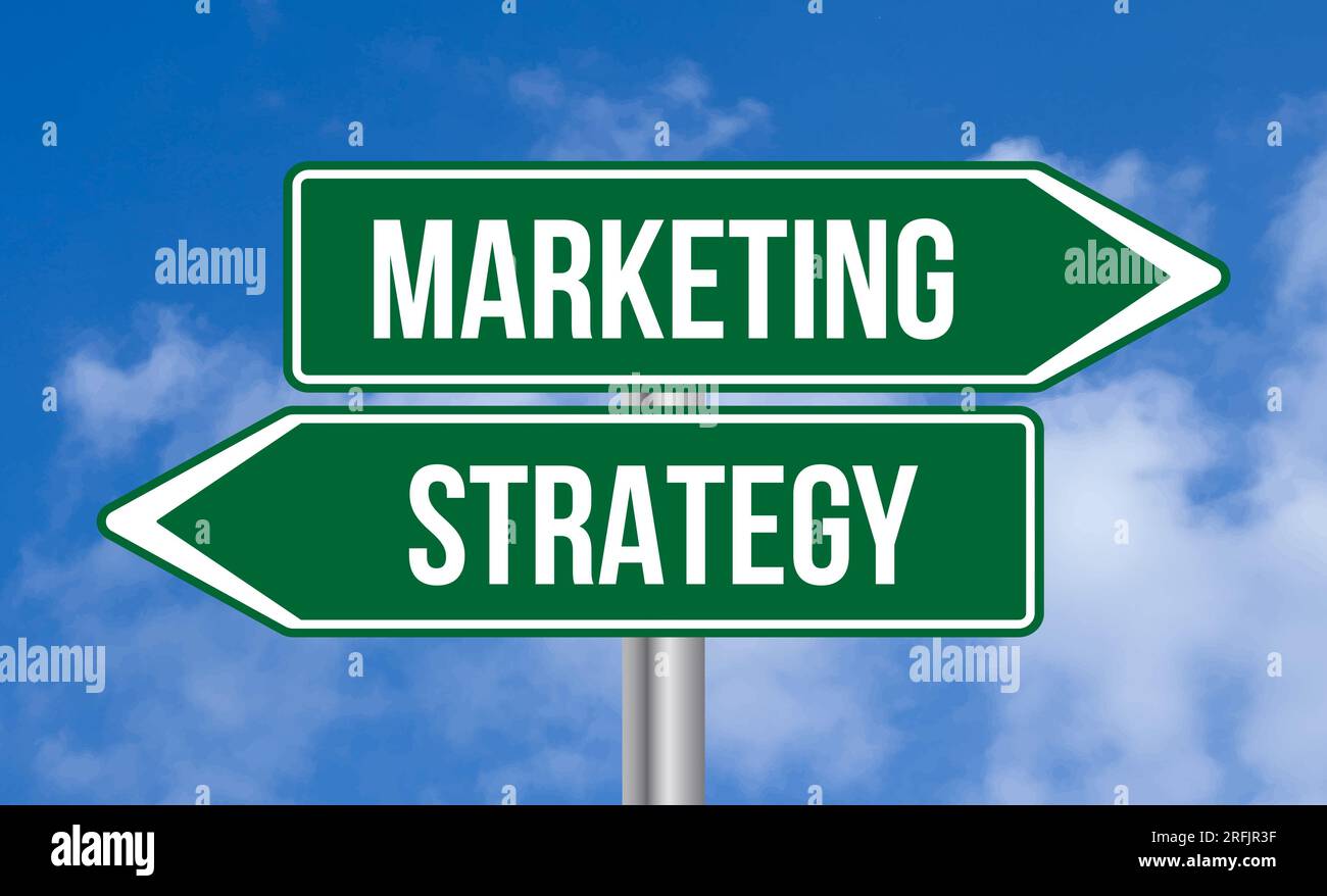 Marketing or strategy road sign on cloudy sky background Stock Photo ...
