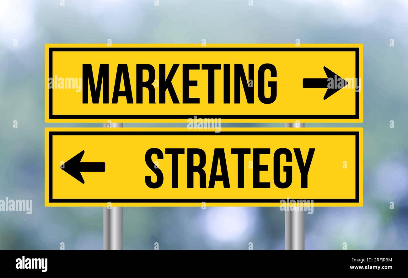Marketing or strategy road sign on blur background Stock Photo - Alamy