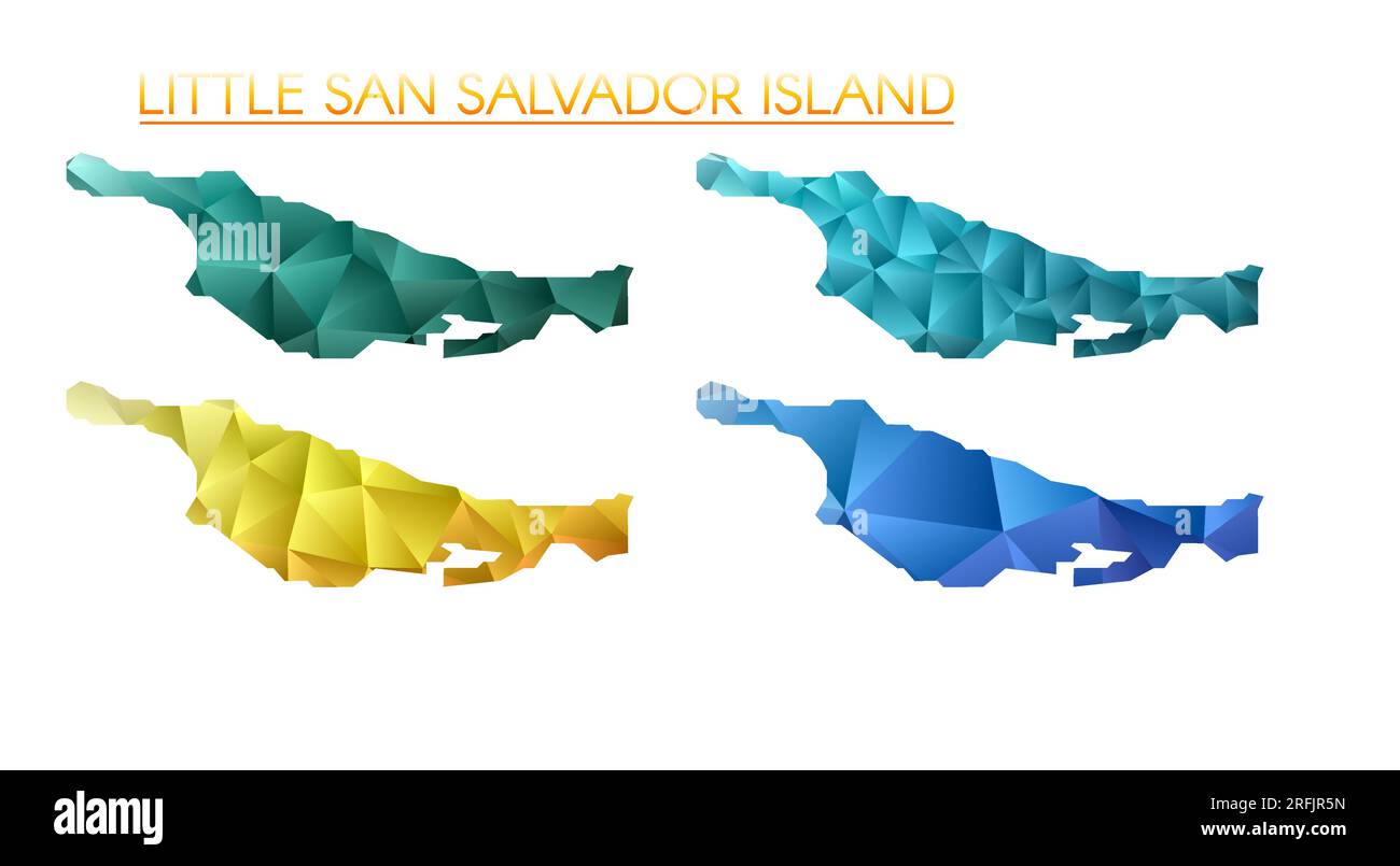 Set of vector polygonal maps of Little San Salvador Island. Bright ...
