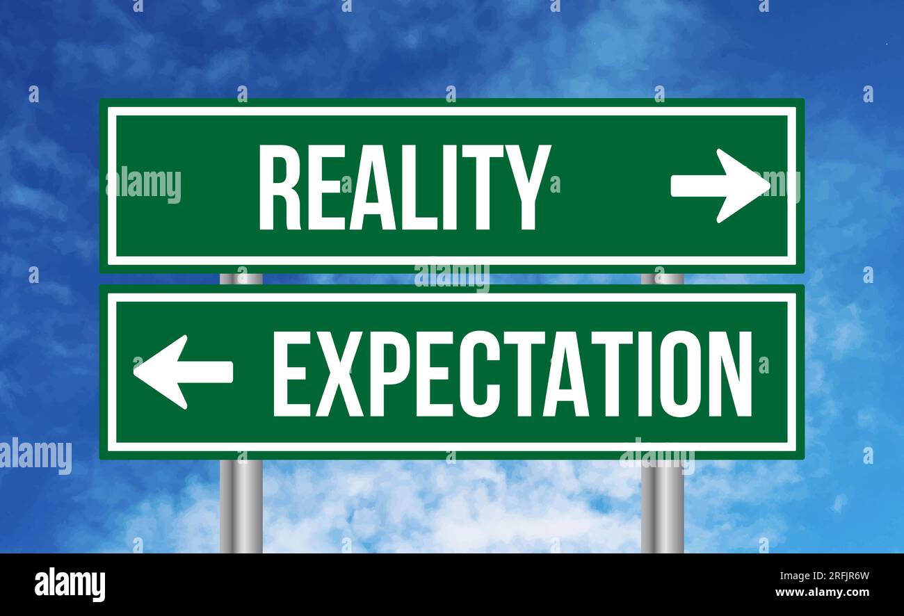 Reality or expectation road sign on cloudy sky background Stock Photo ...