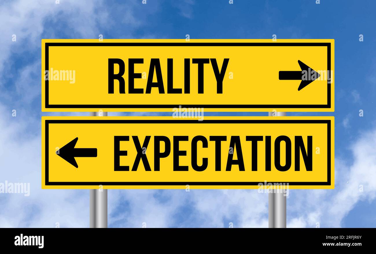 Reality or expectation road sign on cloudy sky background Stock Photo ...