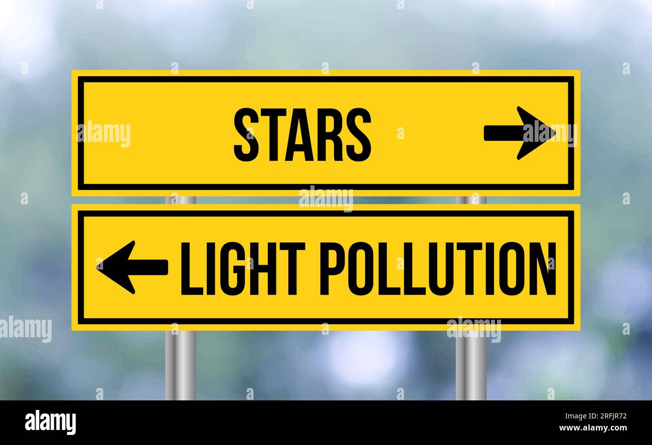 Stars or light pollution road sign on blur background Stock Photo - Alamy