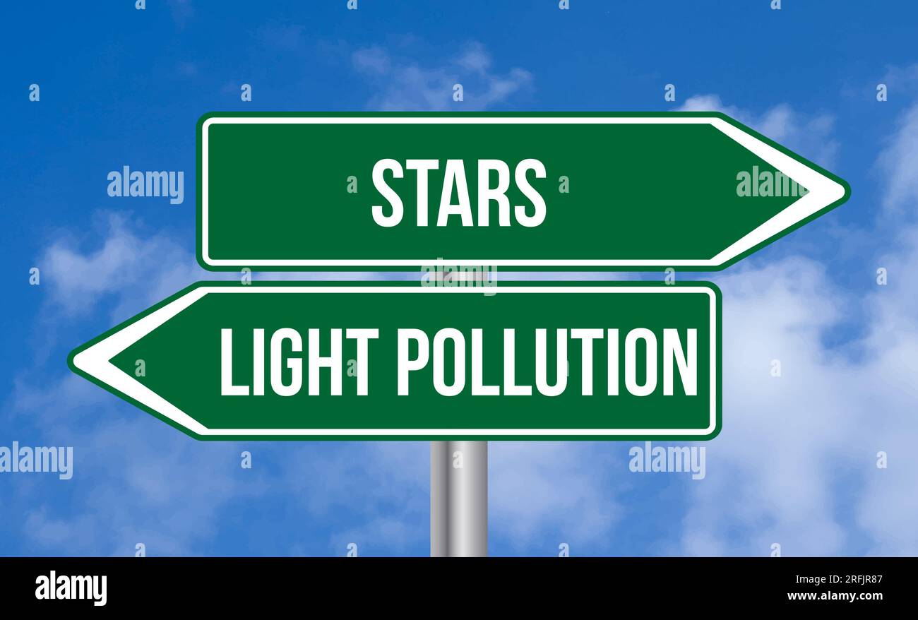 Stars or light pollution road sign on cloudy sky background Stock Photo ...