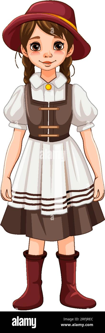 A cartoon illustration of a woman wearing a traditional German Bavarian ...