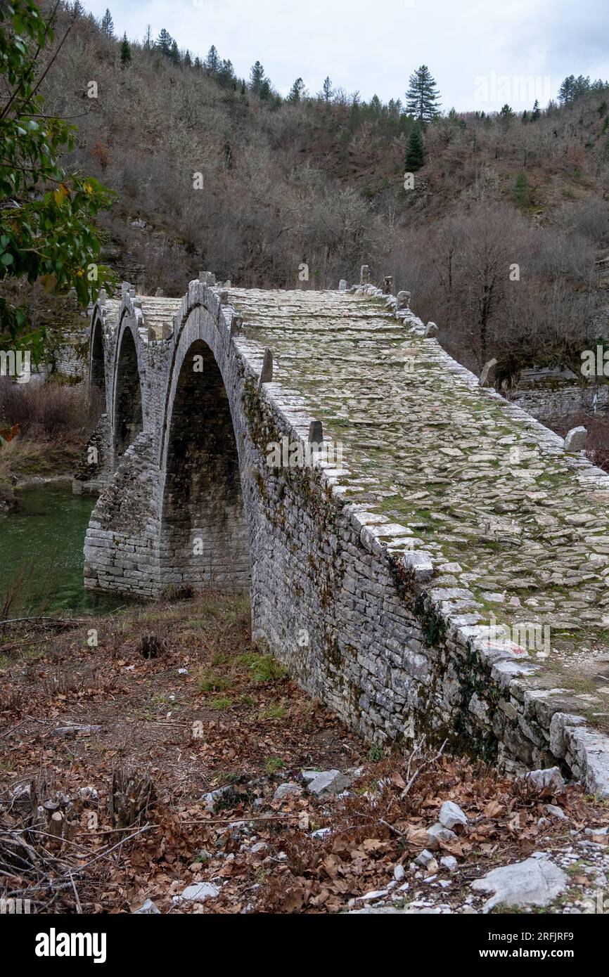 Greece Kalogeriko or Plakidas ancient stone bridge with three arch at ...