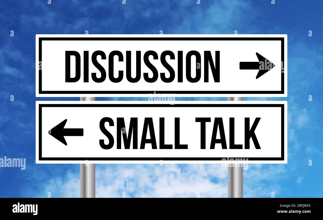 Discussion or small talk road sign on blue sky background Stock Photo ...