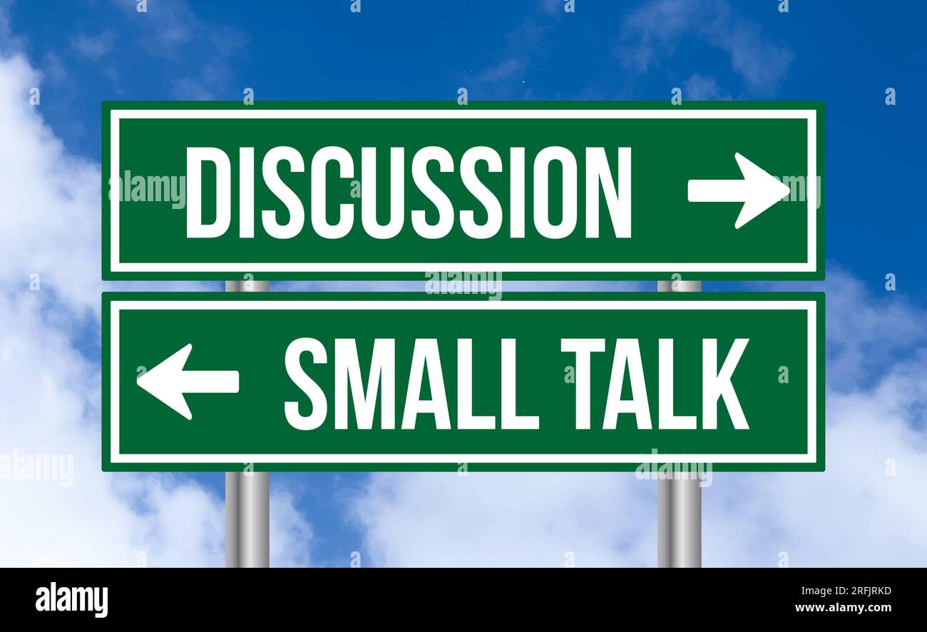 Discussion or small talk road sign on blue sky background Stock Photo ...