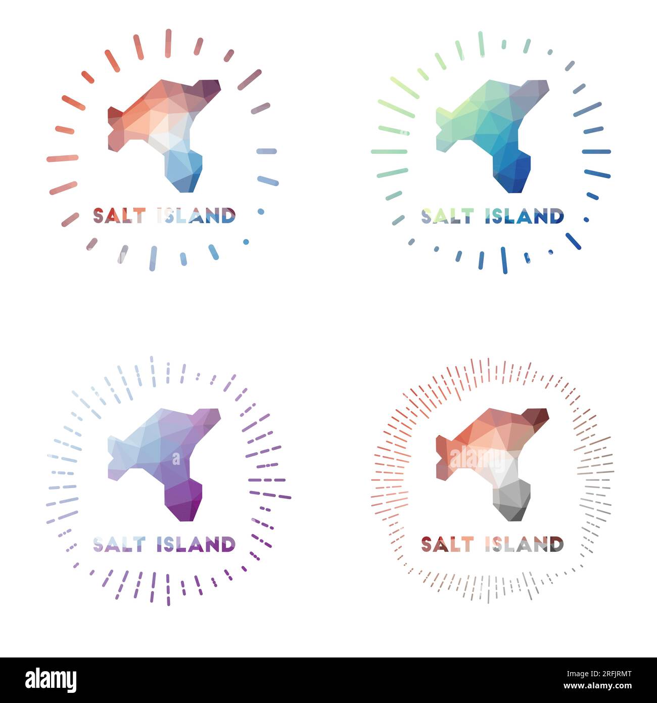 Salt Island low poly sunburst set. Logo of island in geometric ...