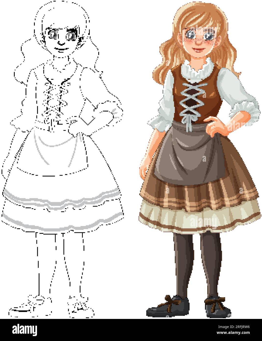 Outline of a blonde woman wearing a traditional German Bavarian outfit ...