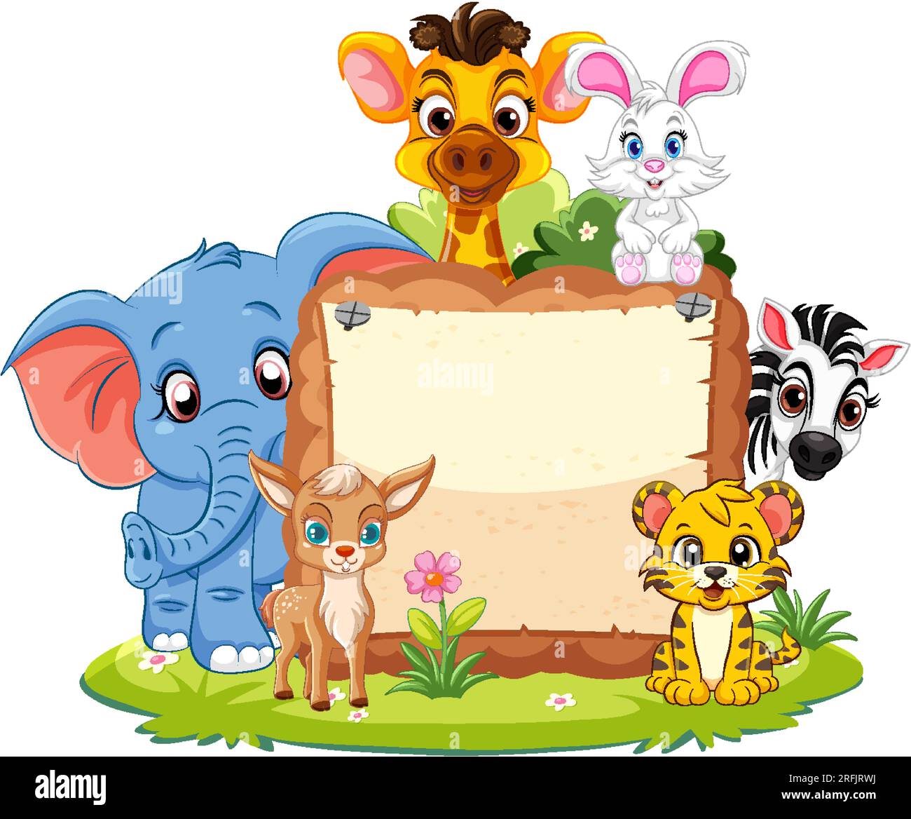 A vector cartoon illustration featuring wild animals in an outdoor ...