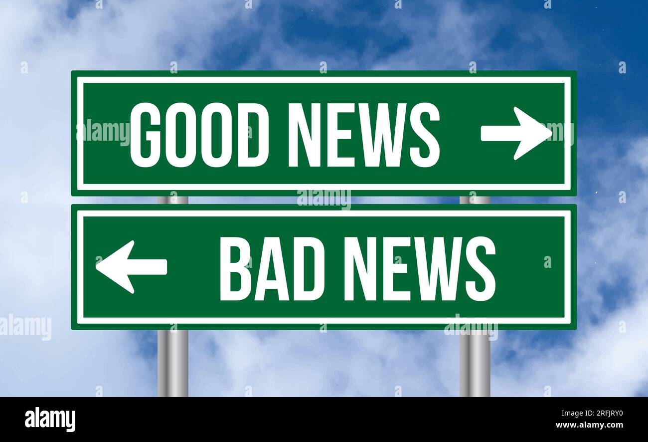 Good news or bad news road sign on blue sky background Stock Photo - Alamy