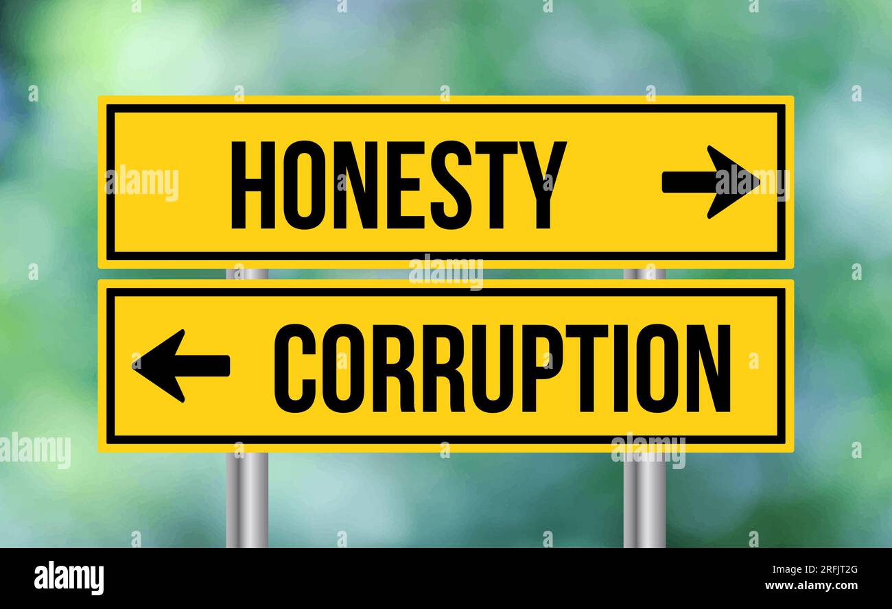 Honesty or corruption road sign on blur background Stock Photo - Alamy