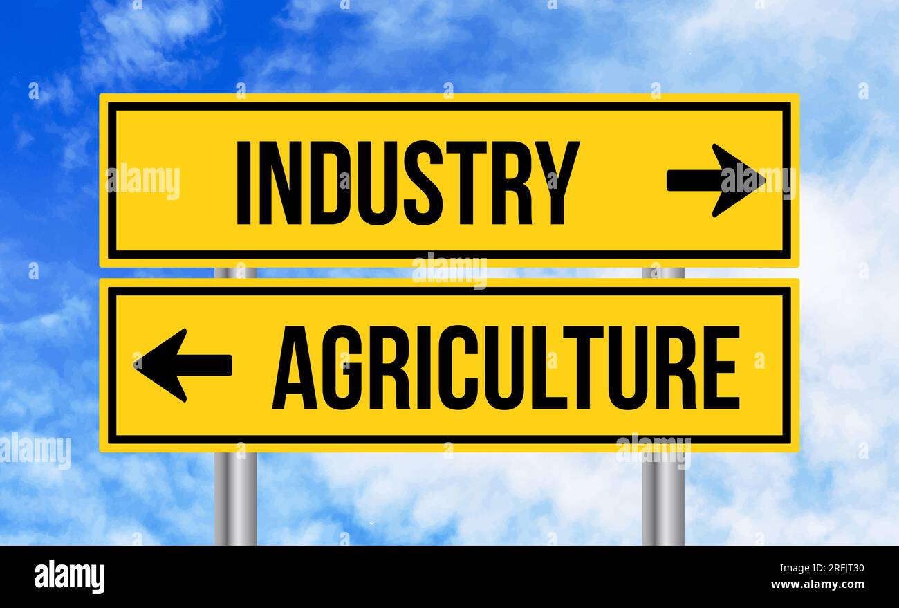 Industry or agriculture road sign on cloudy sky background Stock Photo ...