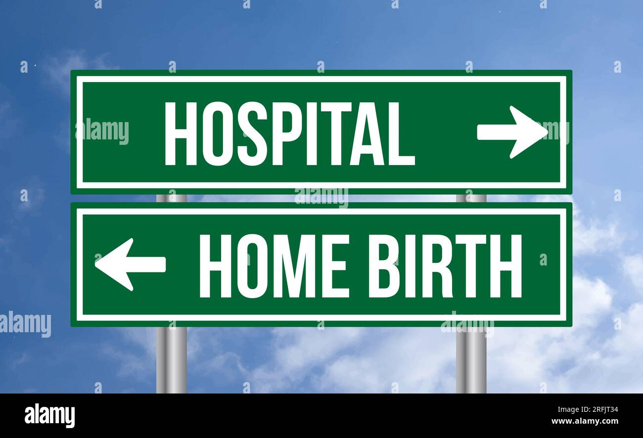 Hospital or home birth road sign on sky background Stock Photo - Alamy