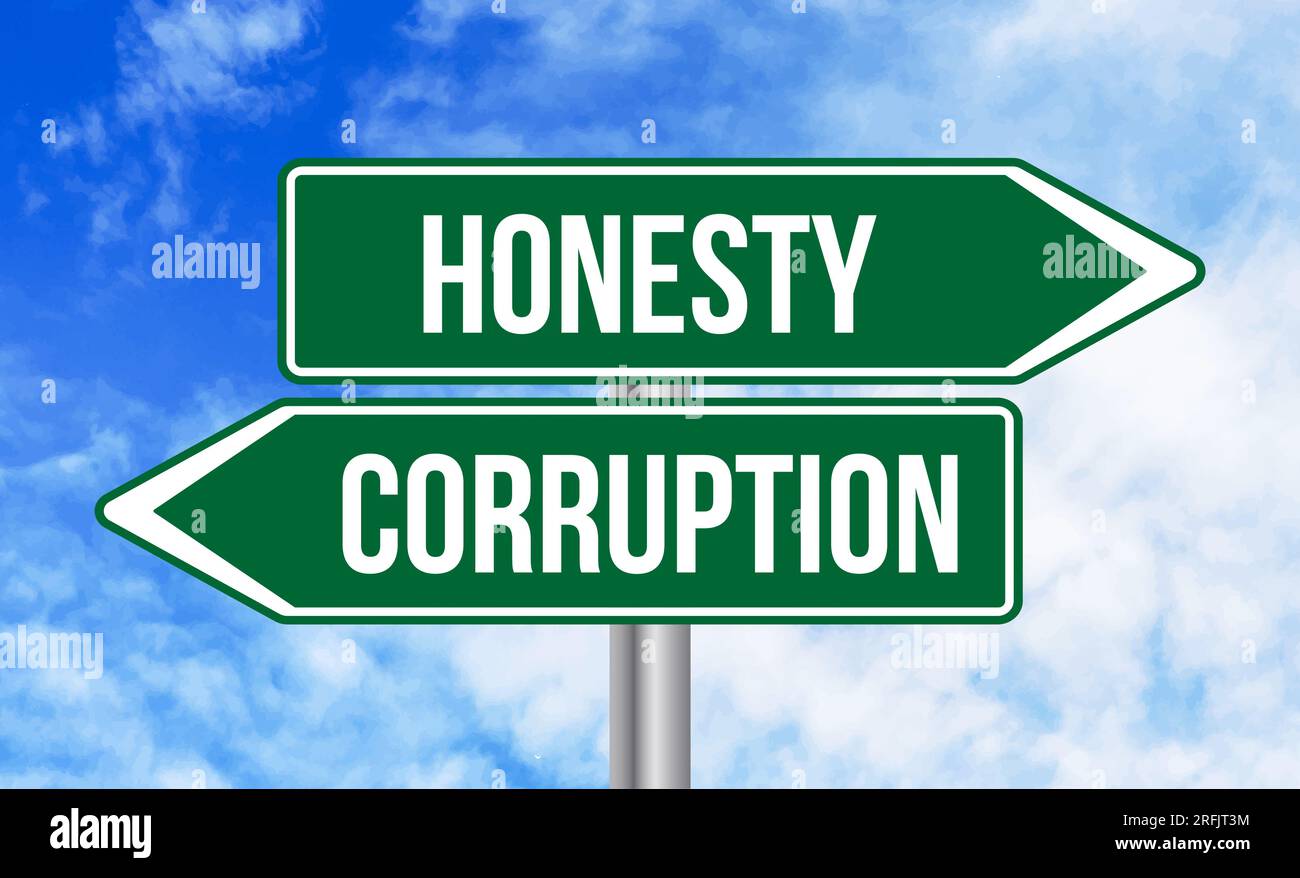 Honesty or corruption road sign on cloudy sky background Stock Photo ...