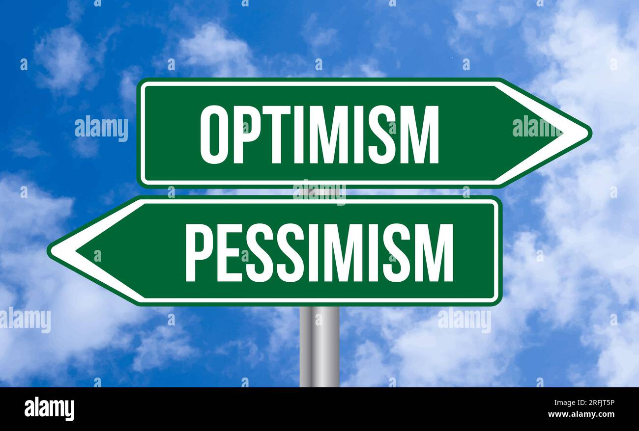 Optimism or pessimism road sign on cloudy sky background Stock Photo ...
