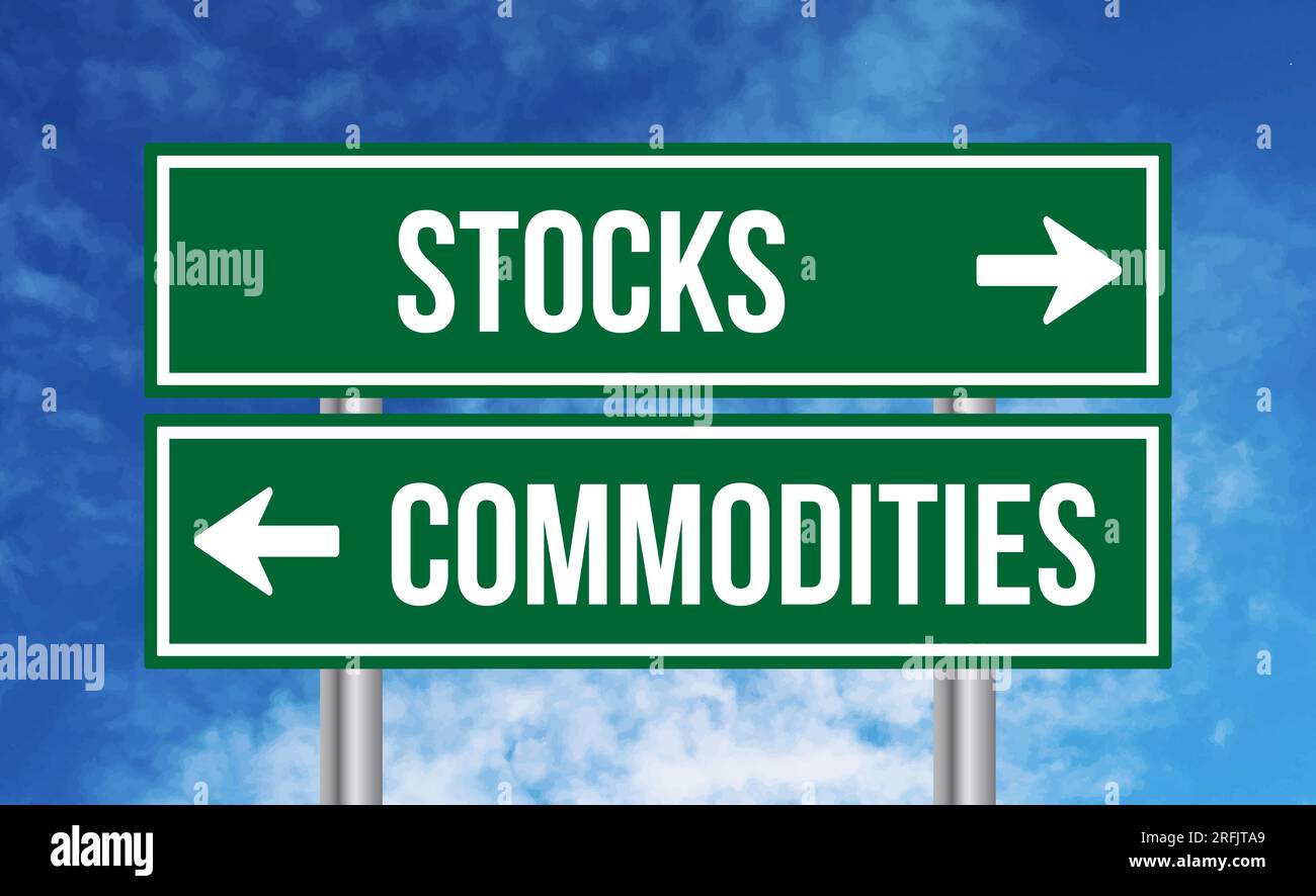 Stocks or commodities road sign on blue sky background Stock Photo - Alamy