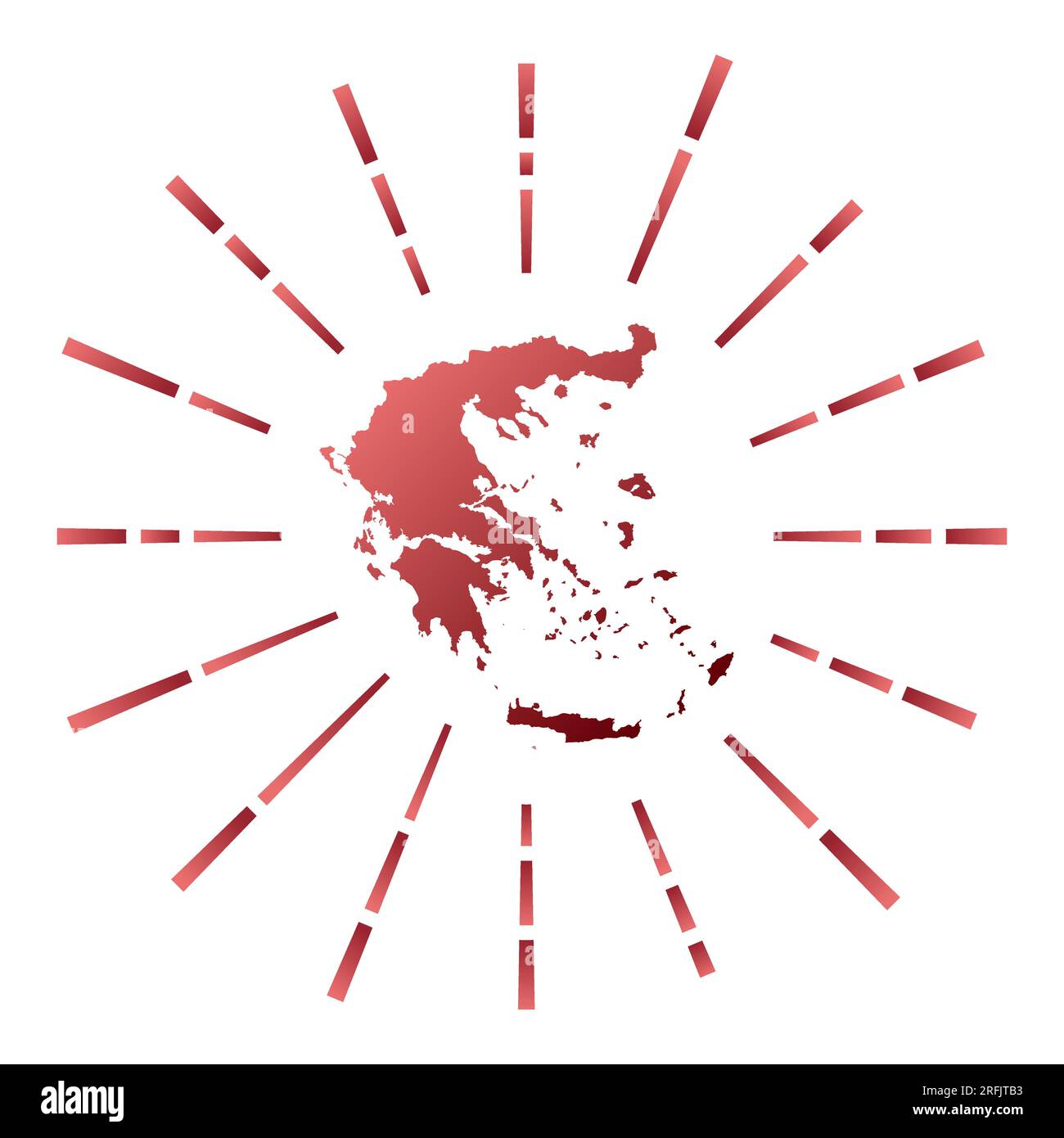 Greece gradiented sunburst. Map of the country with colorful star rays ...