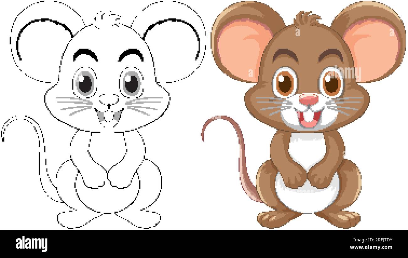 A vector cartoon illustration of a cute mouse outline for coloring ...