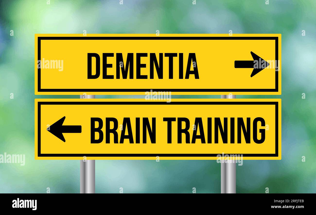 Dementia or brain training road sign on blur background Stock Photo - Alamy